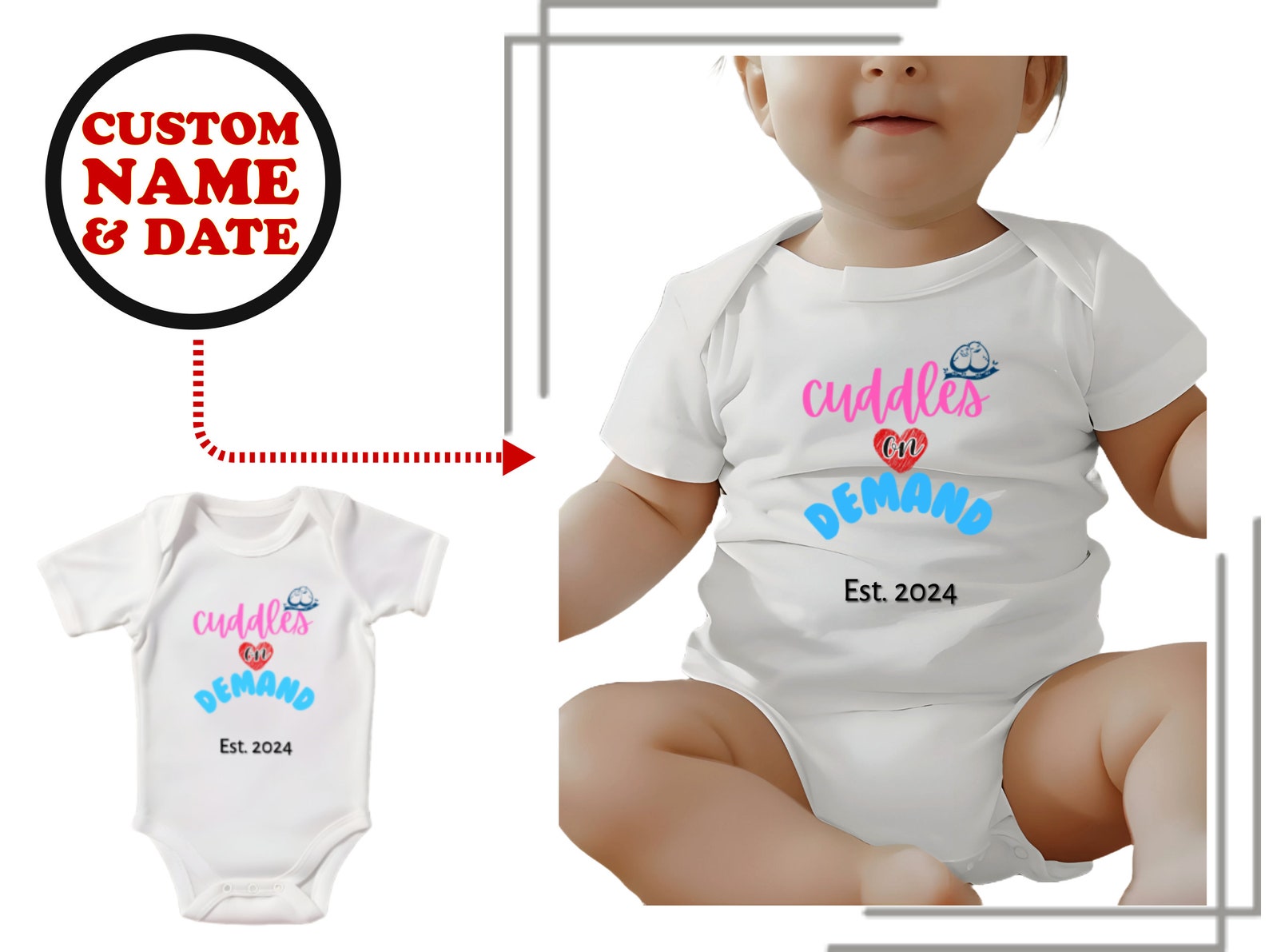 Custom 'cuddles on Demand' Baby Grow - Personalized Name Bodysuit, a ...