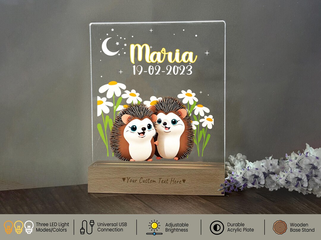 Custom Hedgehog Night Light: Personalized Kids Room Decor, a Thoughtful ...