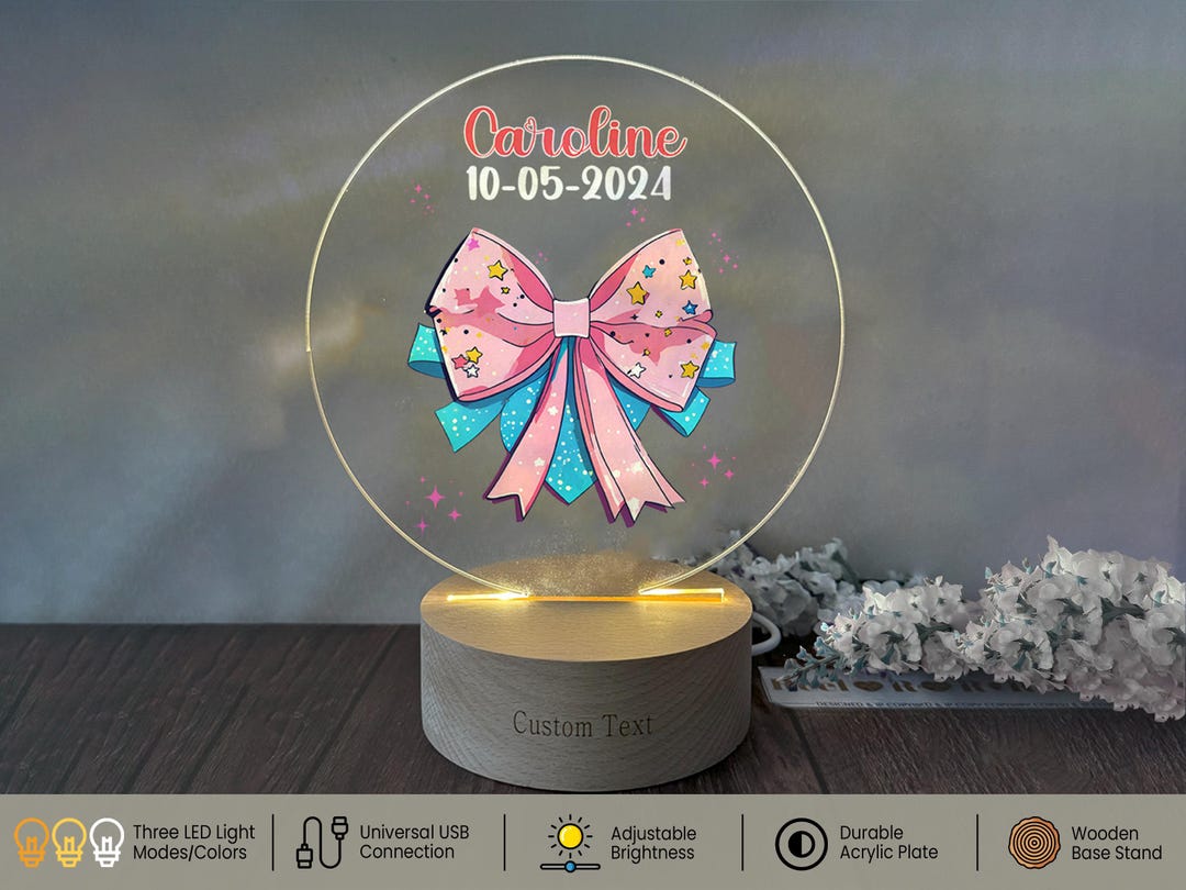 Personalized Princess Bow Night Light: Custom Girl's Room Decor, a ...