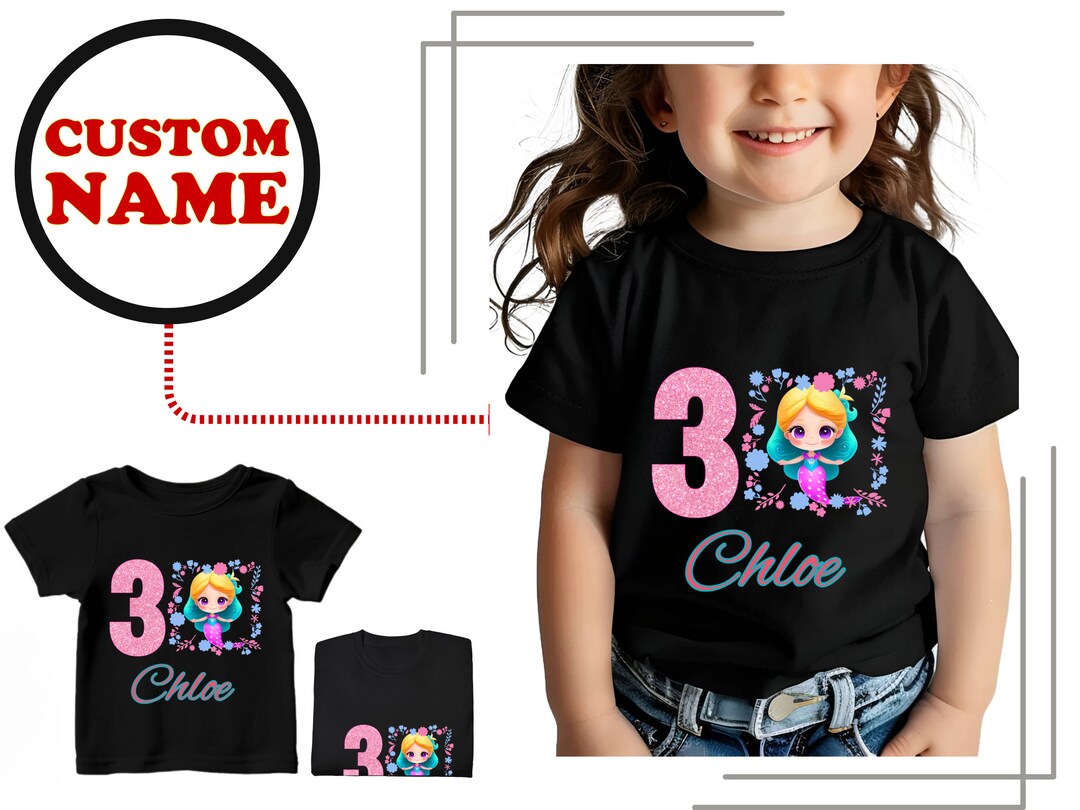 Custom 3rd Birthday Little Mermaid Girl Shirt Birthday Gift, Custom Your Toddler Name and ...
