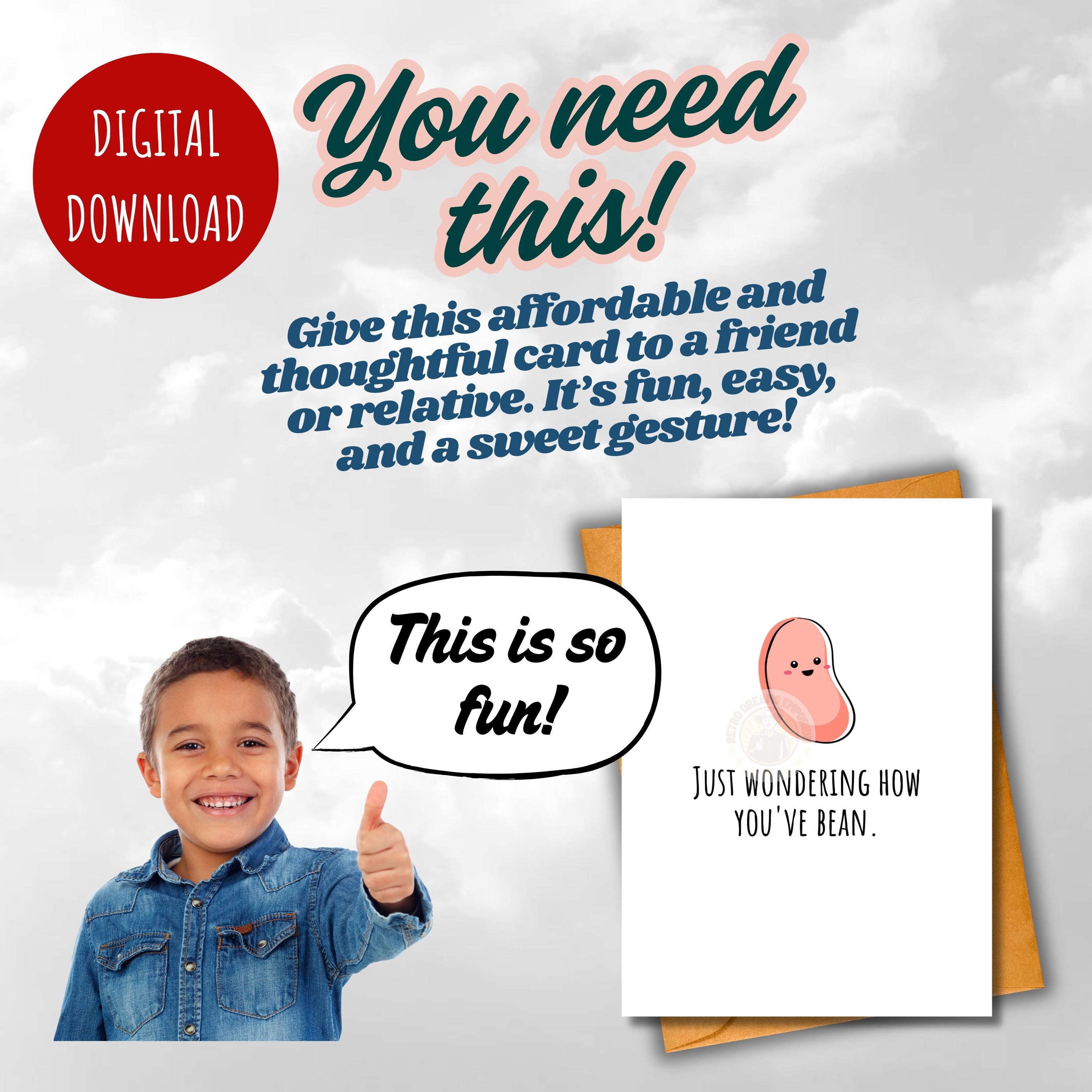 Cute Cartoon Bean Card, Printable I Miss You Gift for Friends or ...