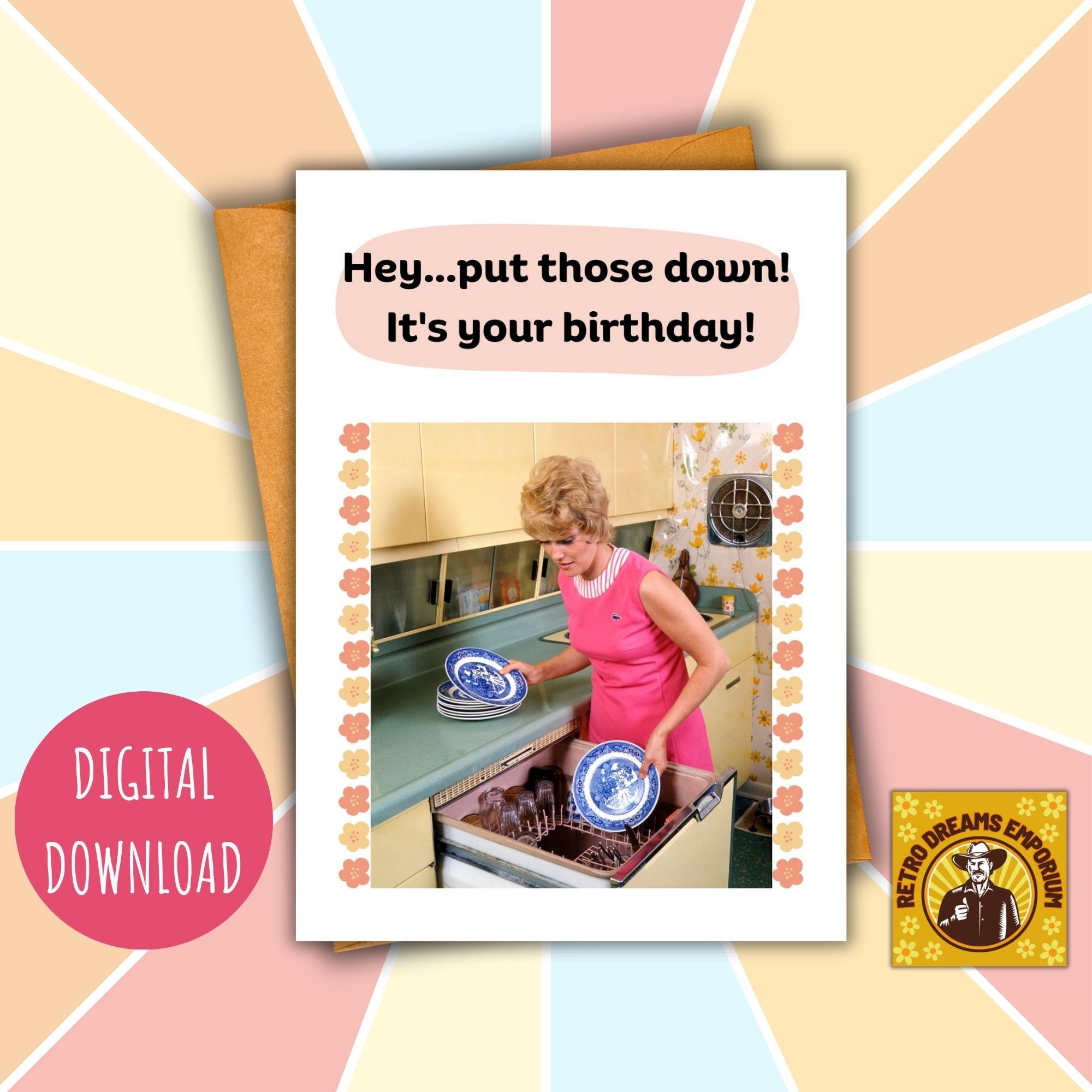 Printable Retro Funny Birthday Card, Birthday Card for Woman, Digital Birthday Card Vintage Vibe ...