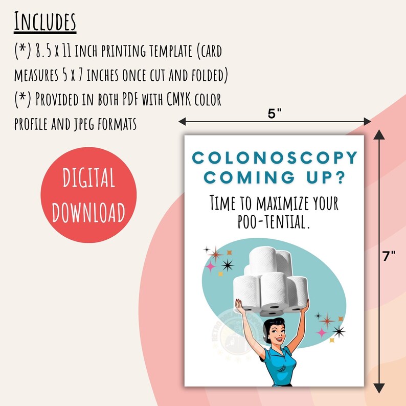 Funny Colonoscopy Prep Card, Printable Retro Bathroom Humor, Medical ...
