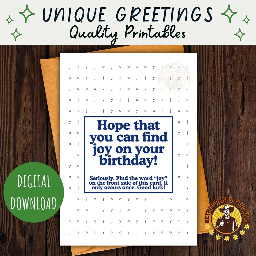 Word Search Birthday Card, Hidden Joy Message, Unique Interactive ...