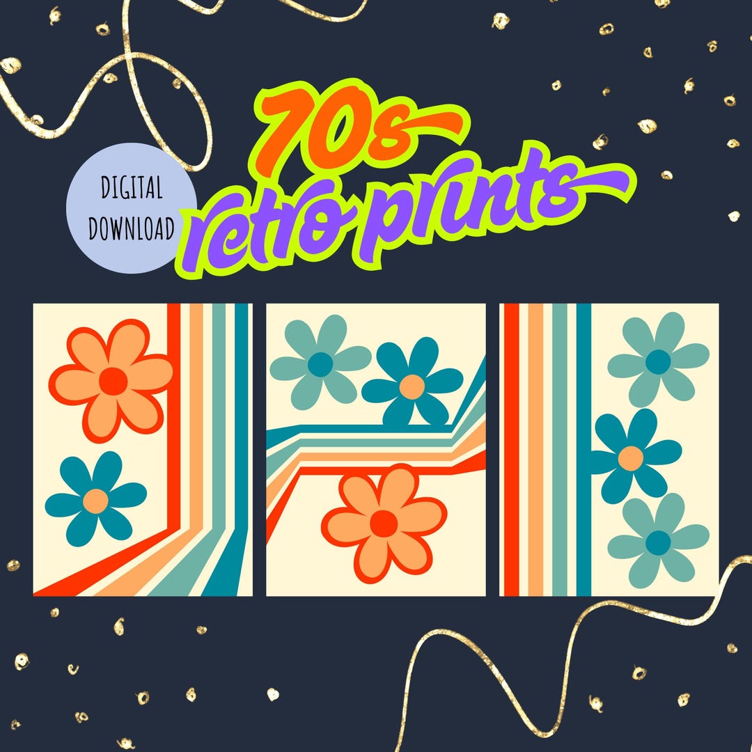 70s Retro Digital Prints, Set of 3 70s Wall Art, 70s Decor, Retro Wall ...