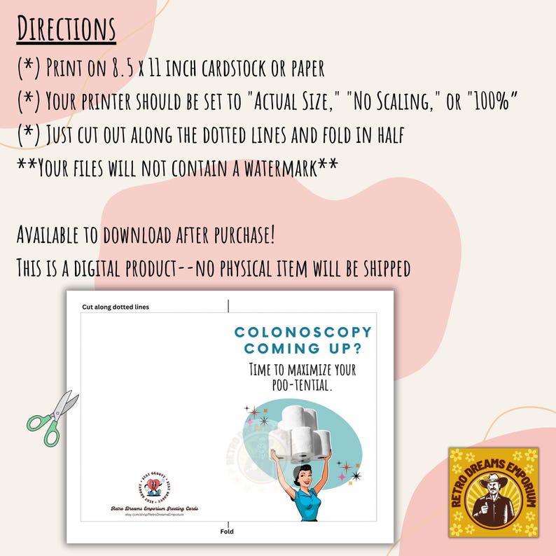 Funny Colonoscopy Prep Card, Printable Retro Bathroom Humor, Medical ...