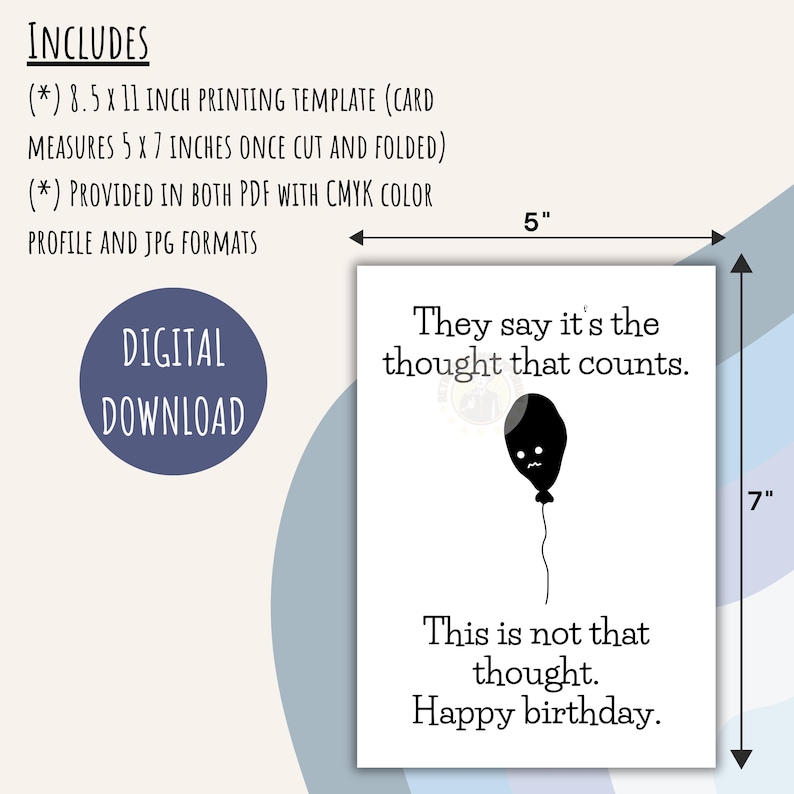 Sarcastic Birthday Card Printable | Dark Humor Balloon Greeting (PDF ...