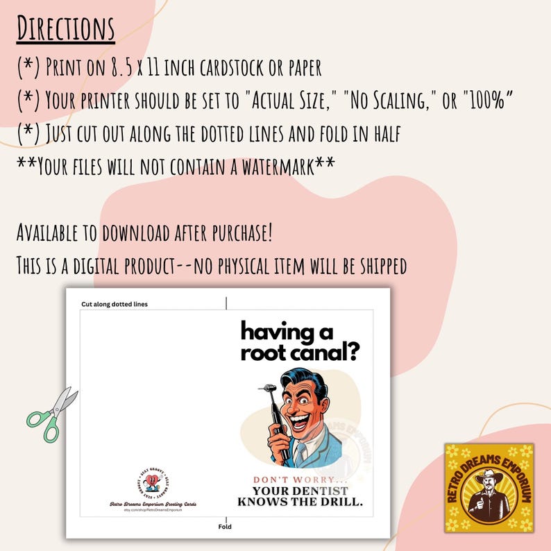 Root Canal Card Printable, Dental Surgery Get Well Soon, Dentist Pun ...