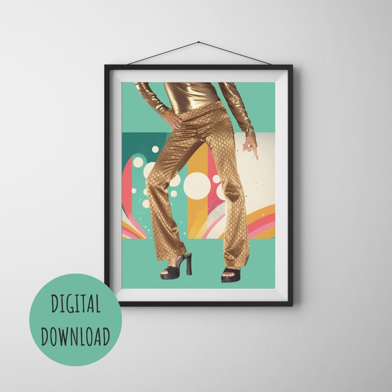 70s Retro Disco Diva Digital Print, Groovy Digital Download, Vibrant ...