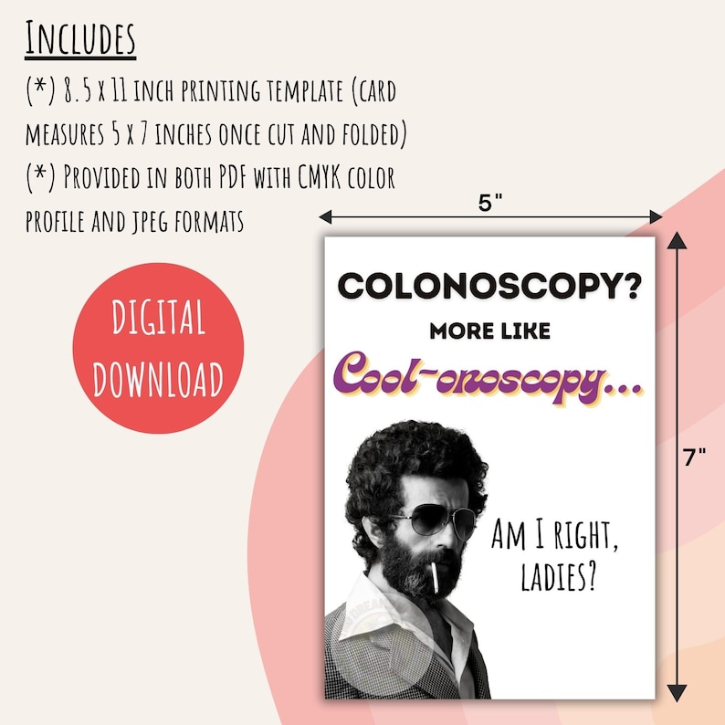 Colonoscopy Funny Card Printable | Digital Get Well Gift | Retro and ...