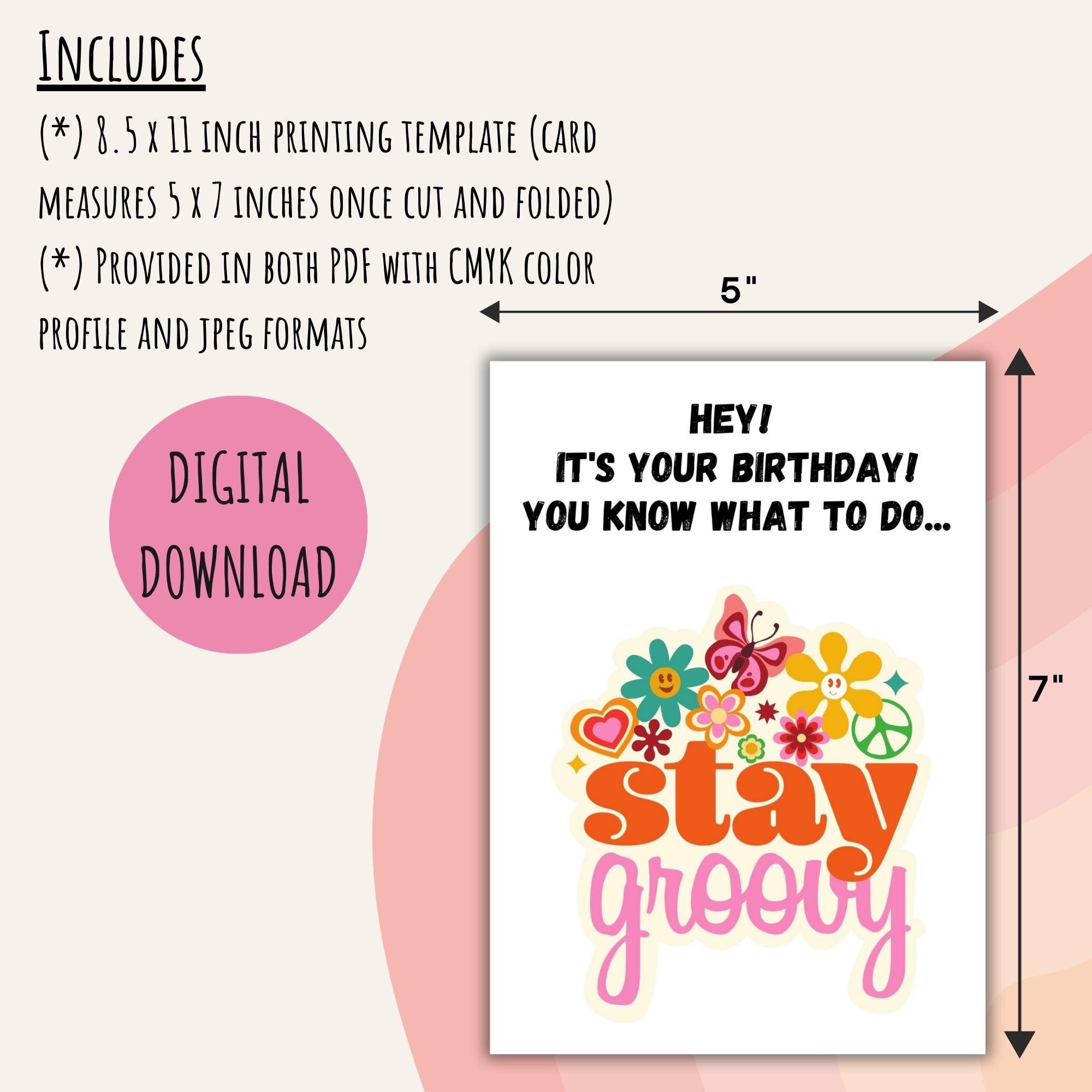 Printable Stay Groovy Birthday Card, Printable Birthday Card Retro ...