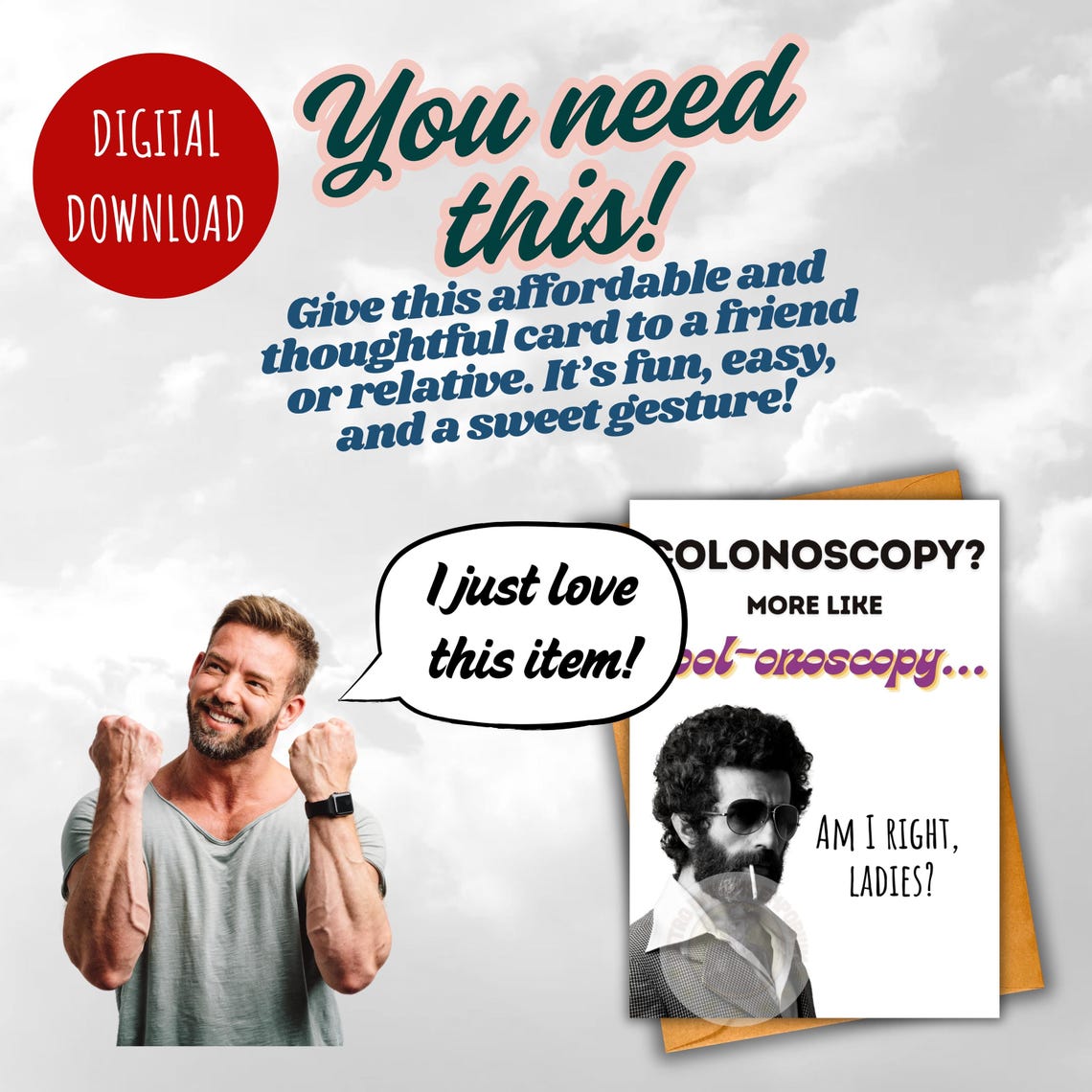 Colonoscopy Funny Card Printable | Digital Get Well Gift | Retro and ...