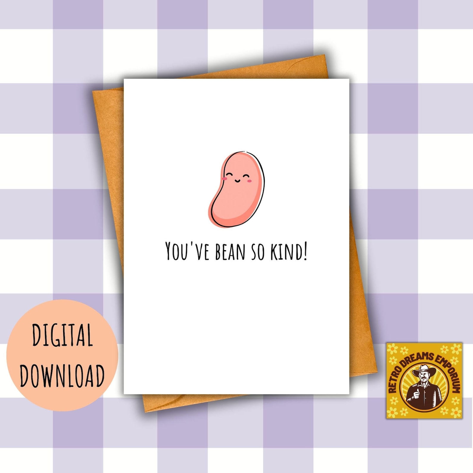 Printable Cute Thank You Card, Happy Bean Style, Punny Pun Message ...