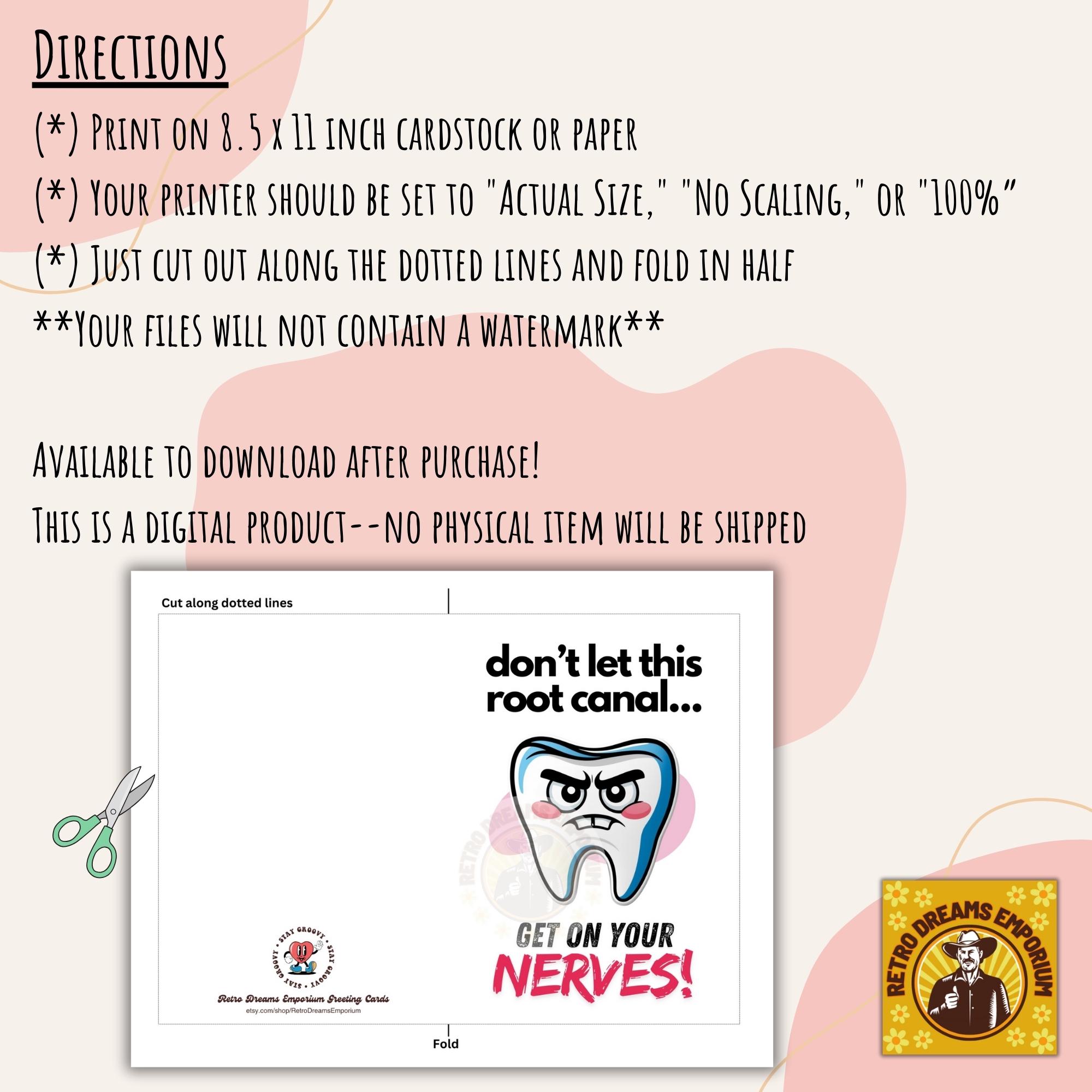 Funny Root Canal Card Printable, Dental Surgery Get Well Soon, Dentist ...