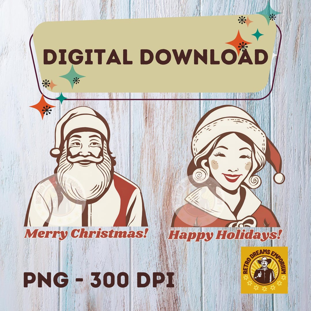Retro Asian Santa Claus and Mrs. Claus Pngs, Vintage Christmas Clipart ...