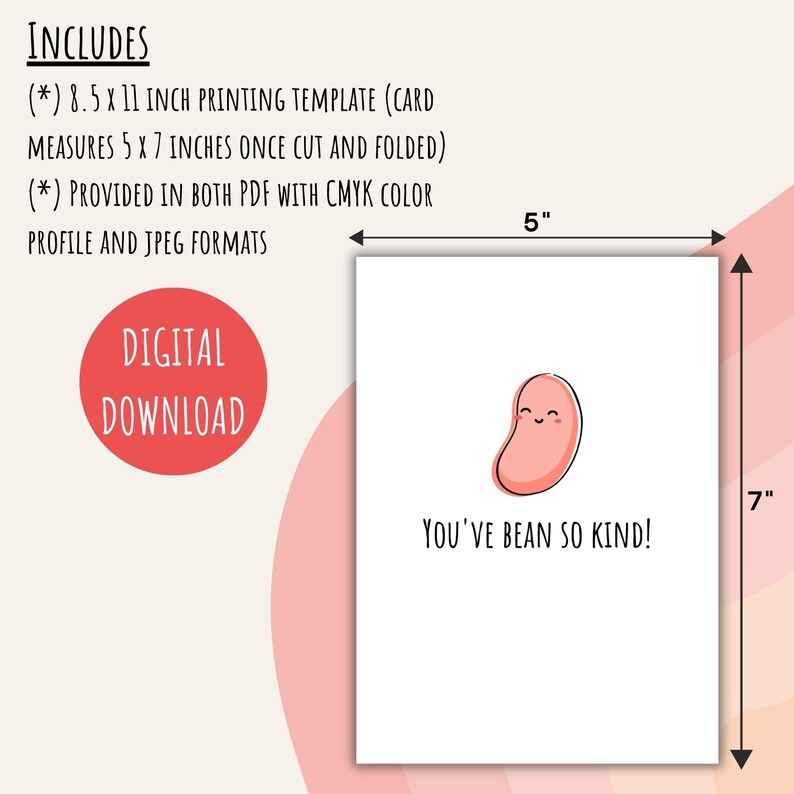 Printable Cute Thank You Card Happy Bean Style Punny Pun - Etsy Australia