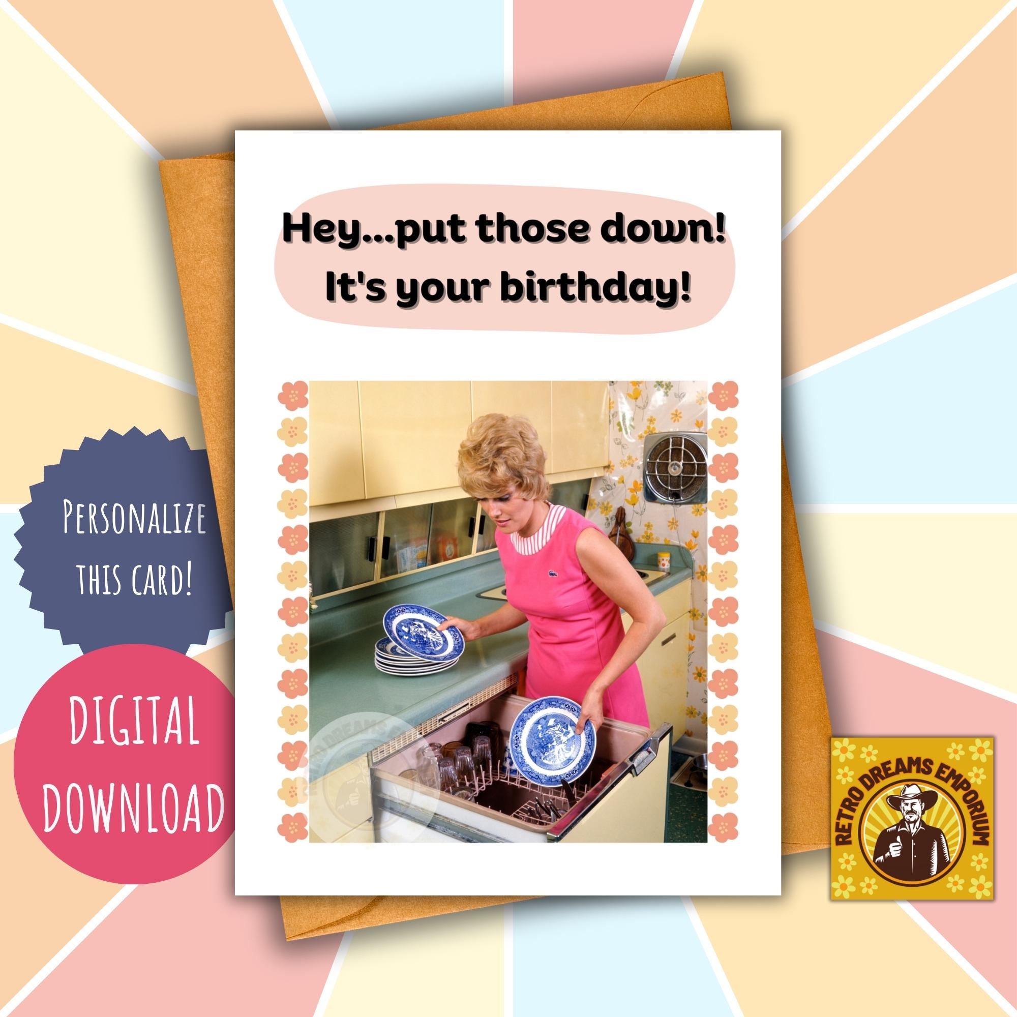 Printable Retro Funny Birthday Card, Personalized Birthday Card for ...