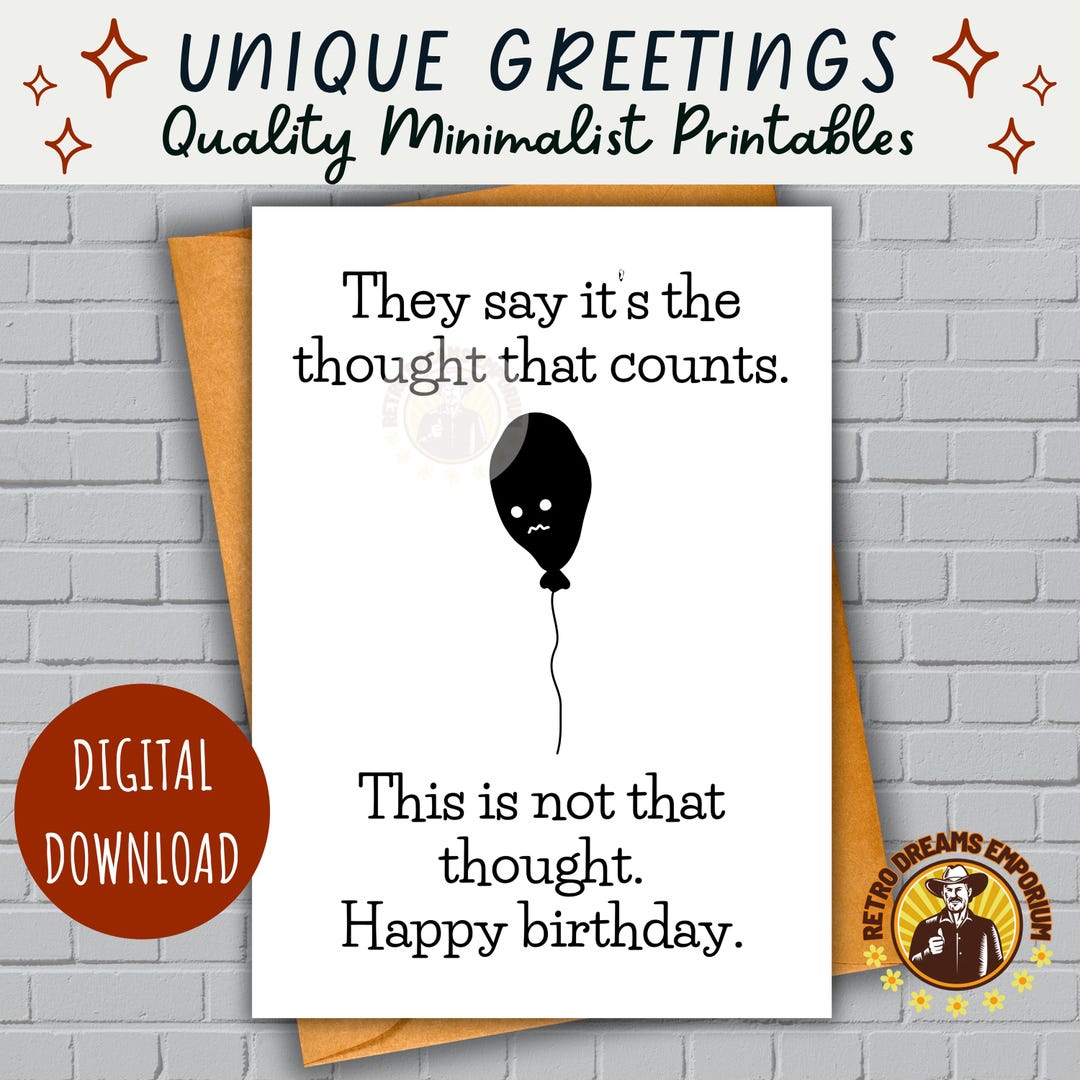 Sarcastic Birthday Card Printable | Dark Humor Balloon Greeting (PDF ...