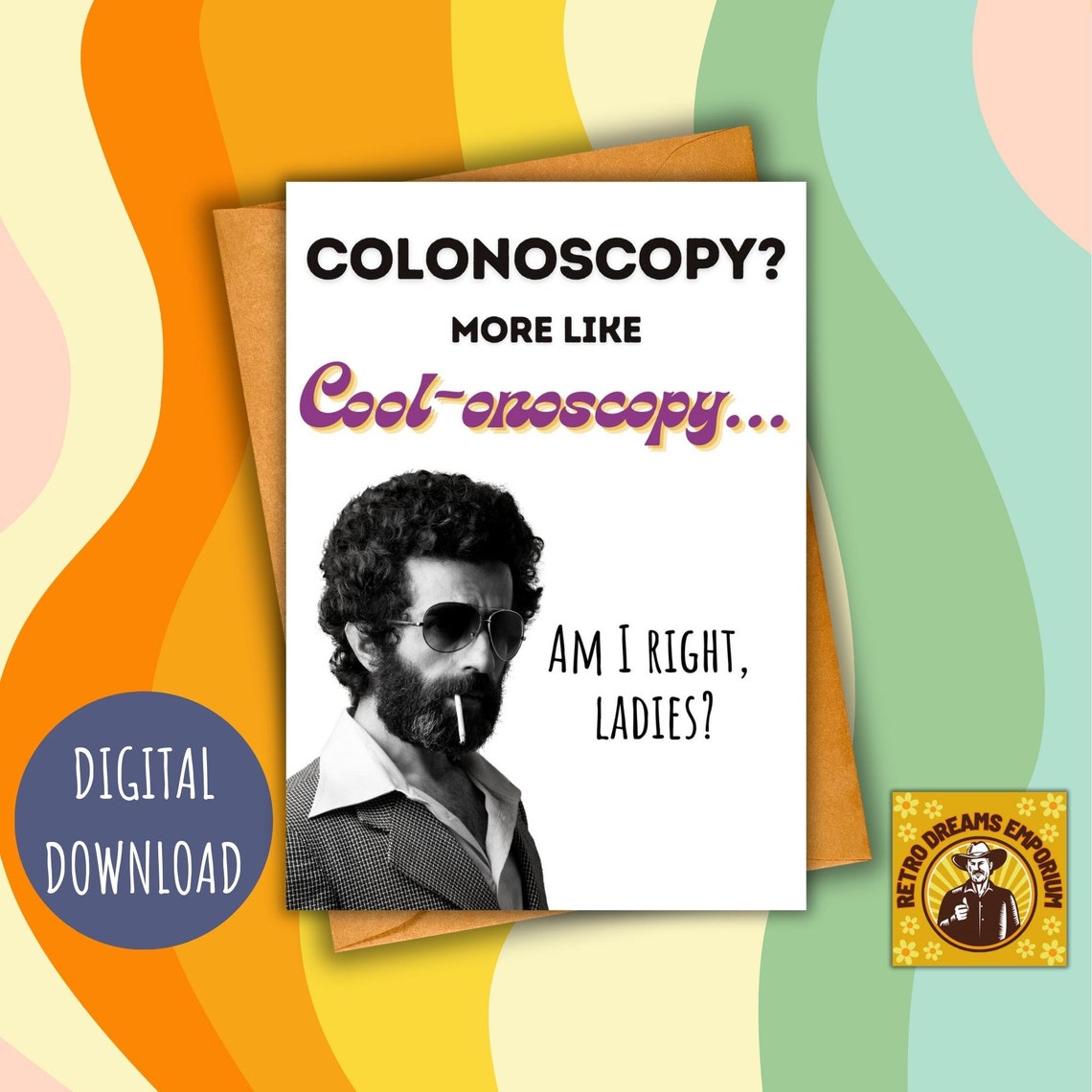 Colonoscopy Funny Card Printable, Digital Get Well Card, Retro and ...