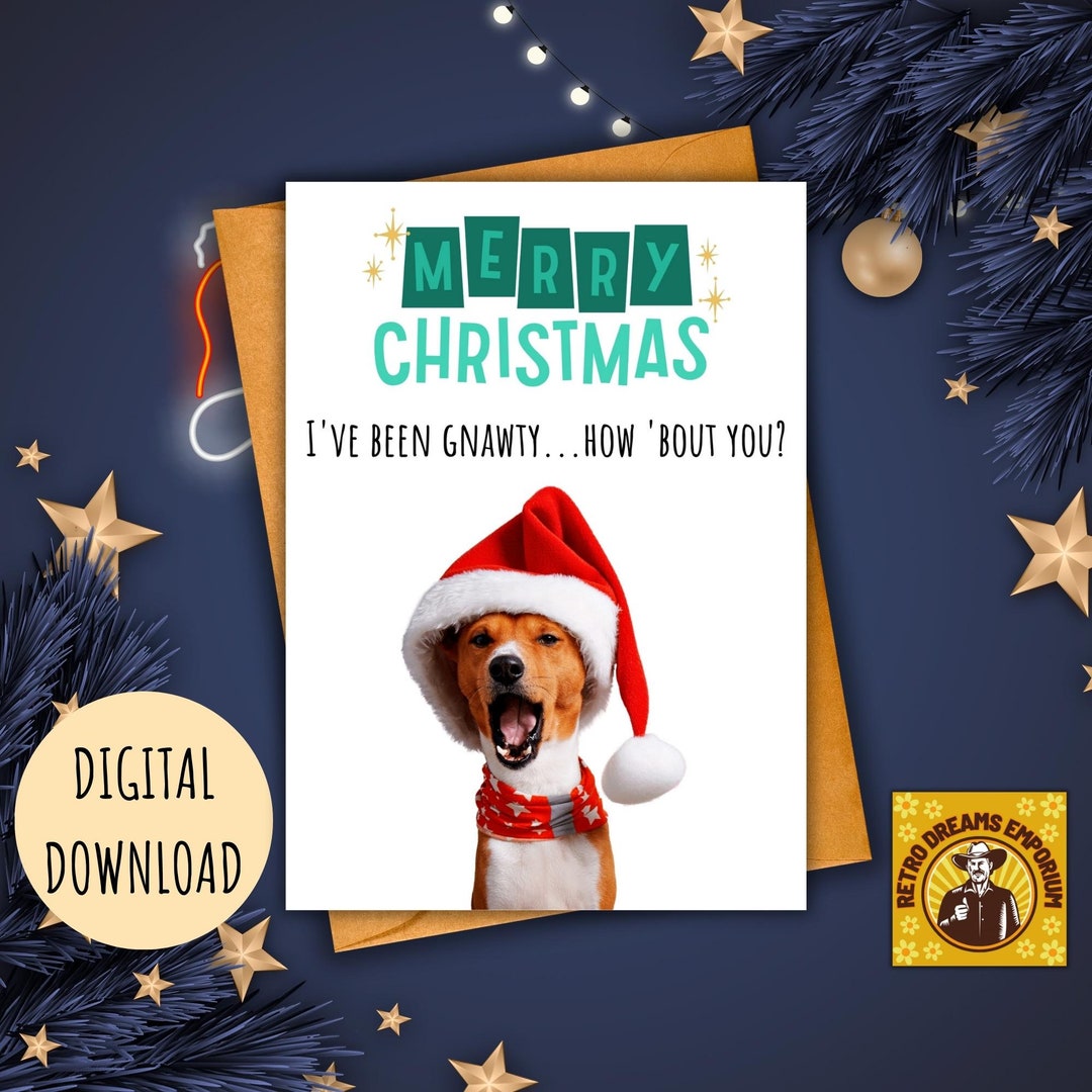Merry Christmas Card Printable, Santa Dog, Sweet Puppy, Funny Digital ...