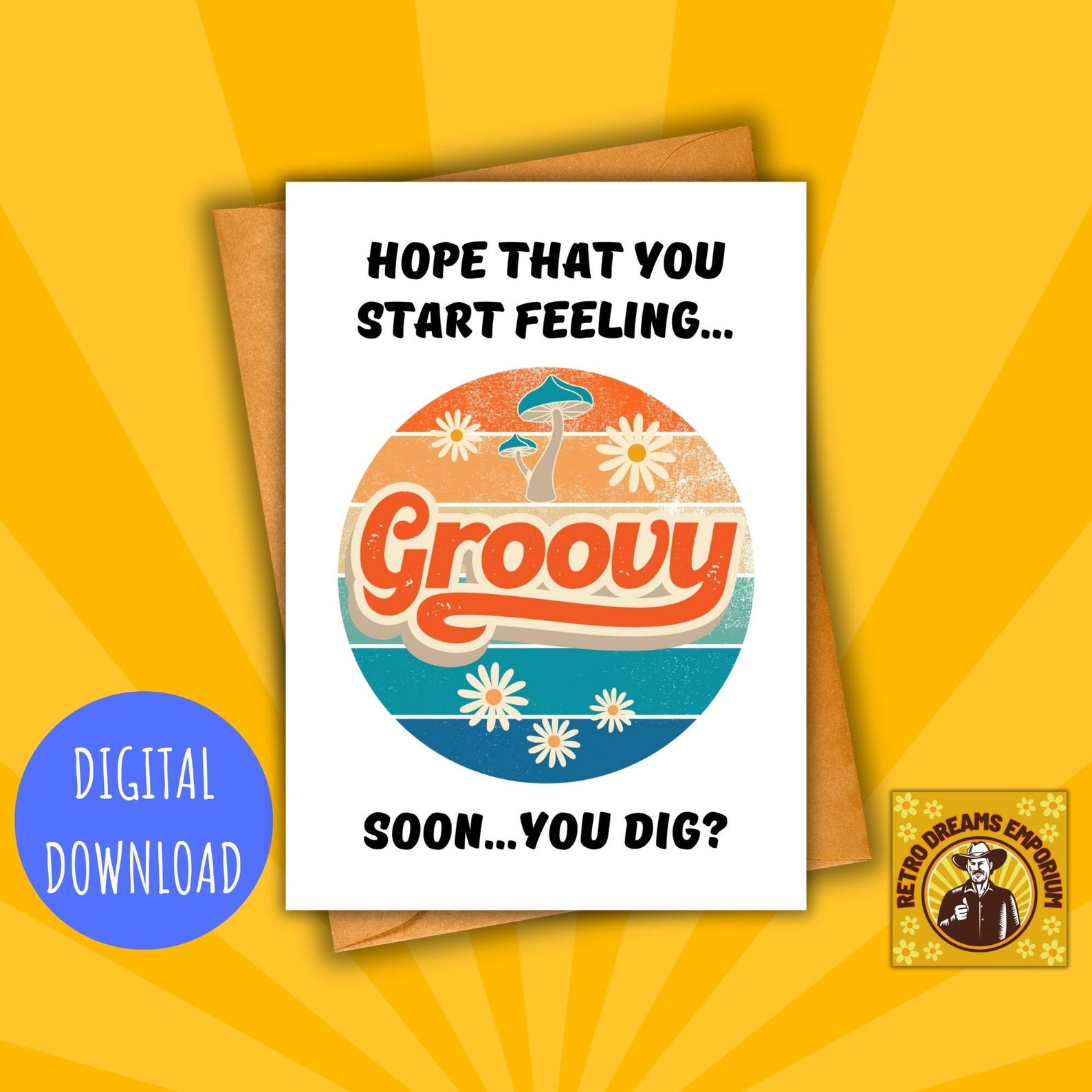Get Well Soon Card Printable, Retro Digital Get Well Card, Get Well ...