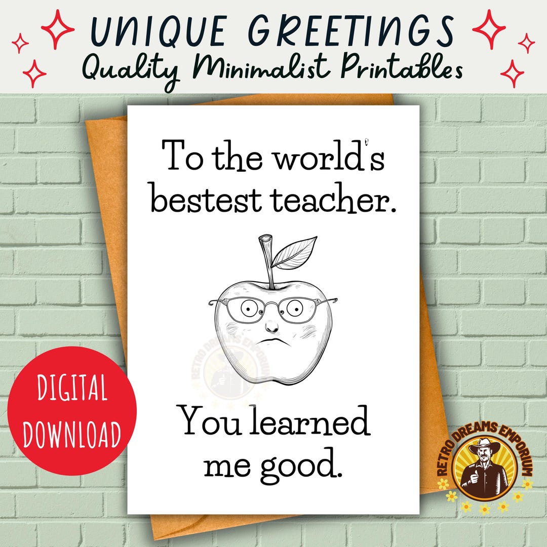 Funny Teacher Appreciation Card | Printable Sarcastic Apple Design (PDF ...