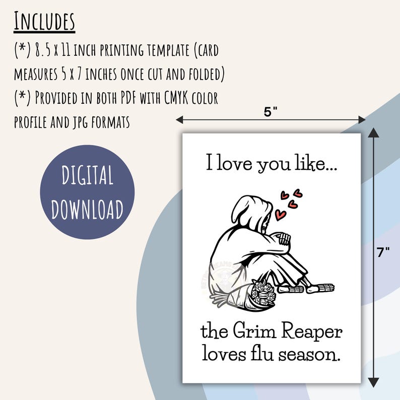 Grim Reaper Dark Humor Card | Morbid Love Printable (PDF & JPG ...