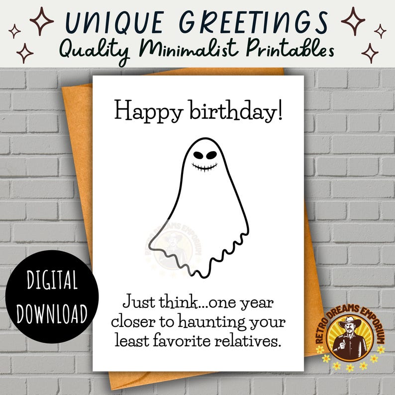 Gallows Humor Ghost Birthday Card | Sarcastic Gothic Printable (PDF ...