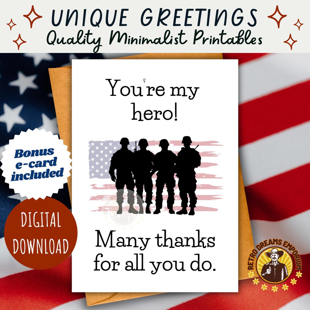 Patriotic Military Thank You Card | Hero Appreciation Gift (printable ...