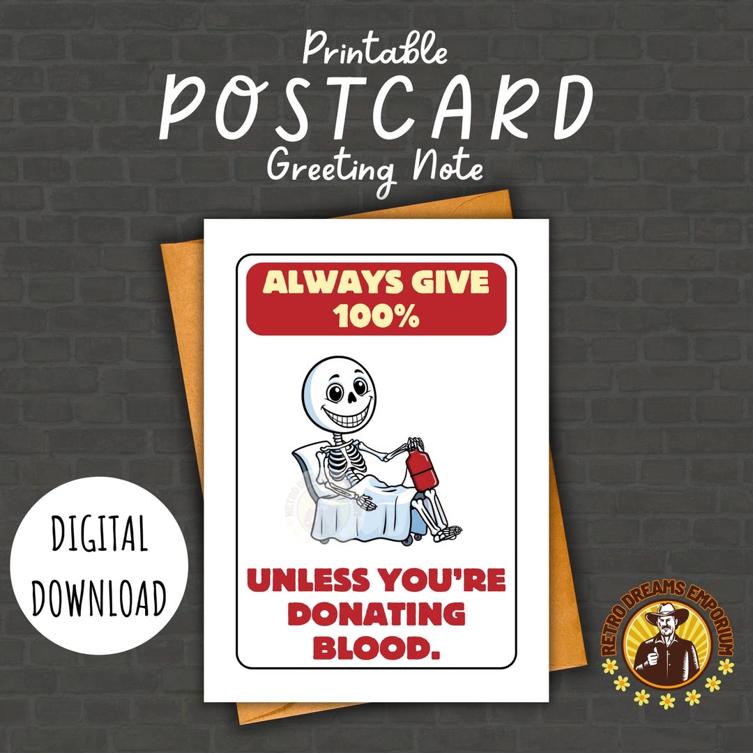 Funny Blood Donation Card | Printable Digital Download | Skeleton Humor ...