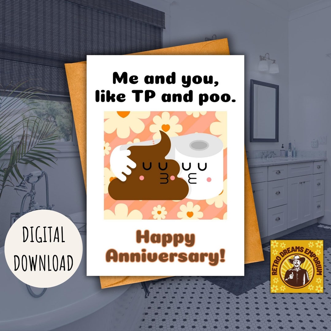 Printable Retro Poop Anniversary Card, Digital Funny Gift for Husband ...