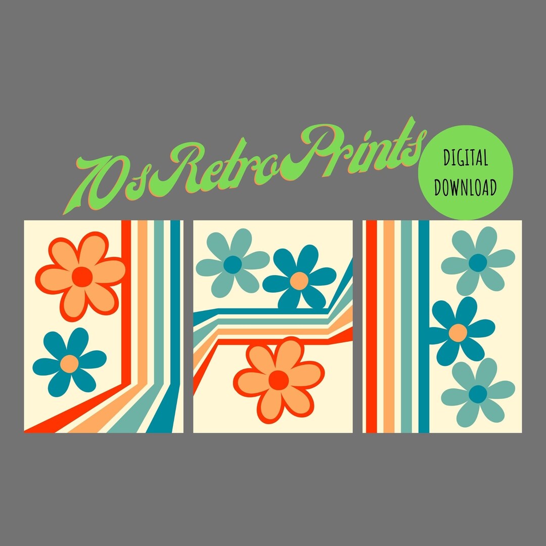 70s Retro Digital Prints, Set of 3 70s Wall Art, 70s Decor, Retro Wall ...