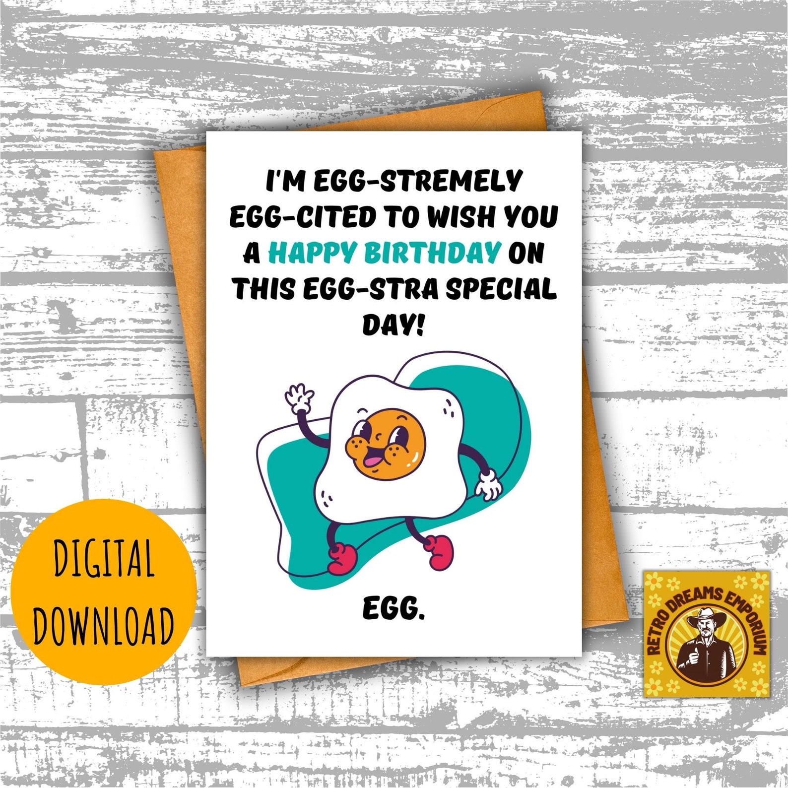 Printable Retro Egg Birthday Card Digital Download Funny - Etsy
