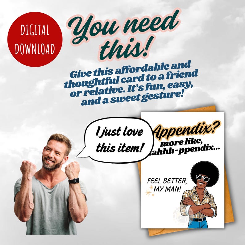 Funny Appendix Surgery Card | Printable Appendectomy Recovery Greeting ...
