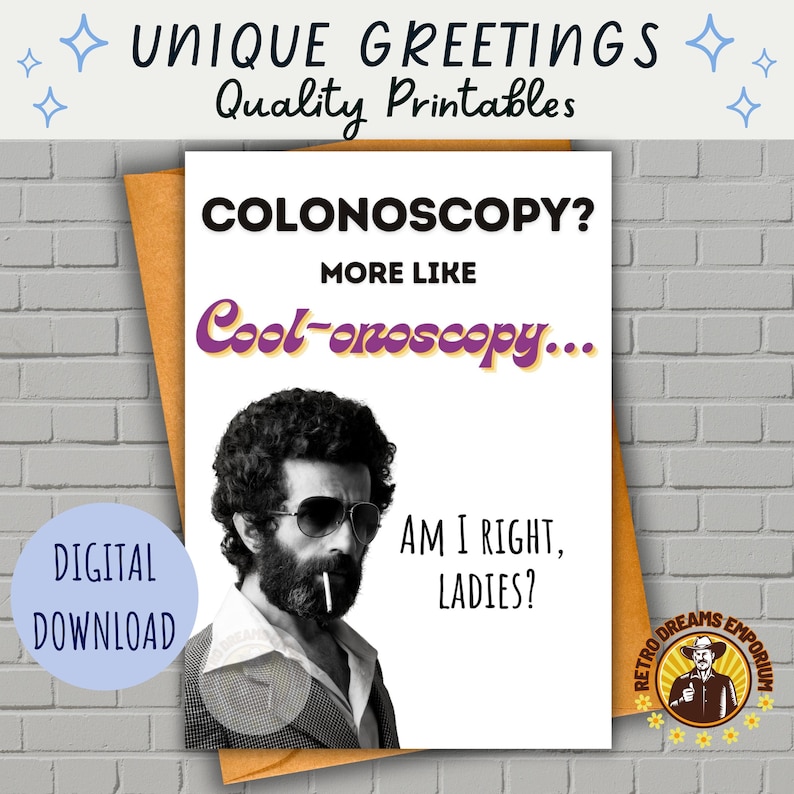 Colonoscopy Funny Card Printable | Digital Get Well Gift | Retro and ...