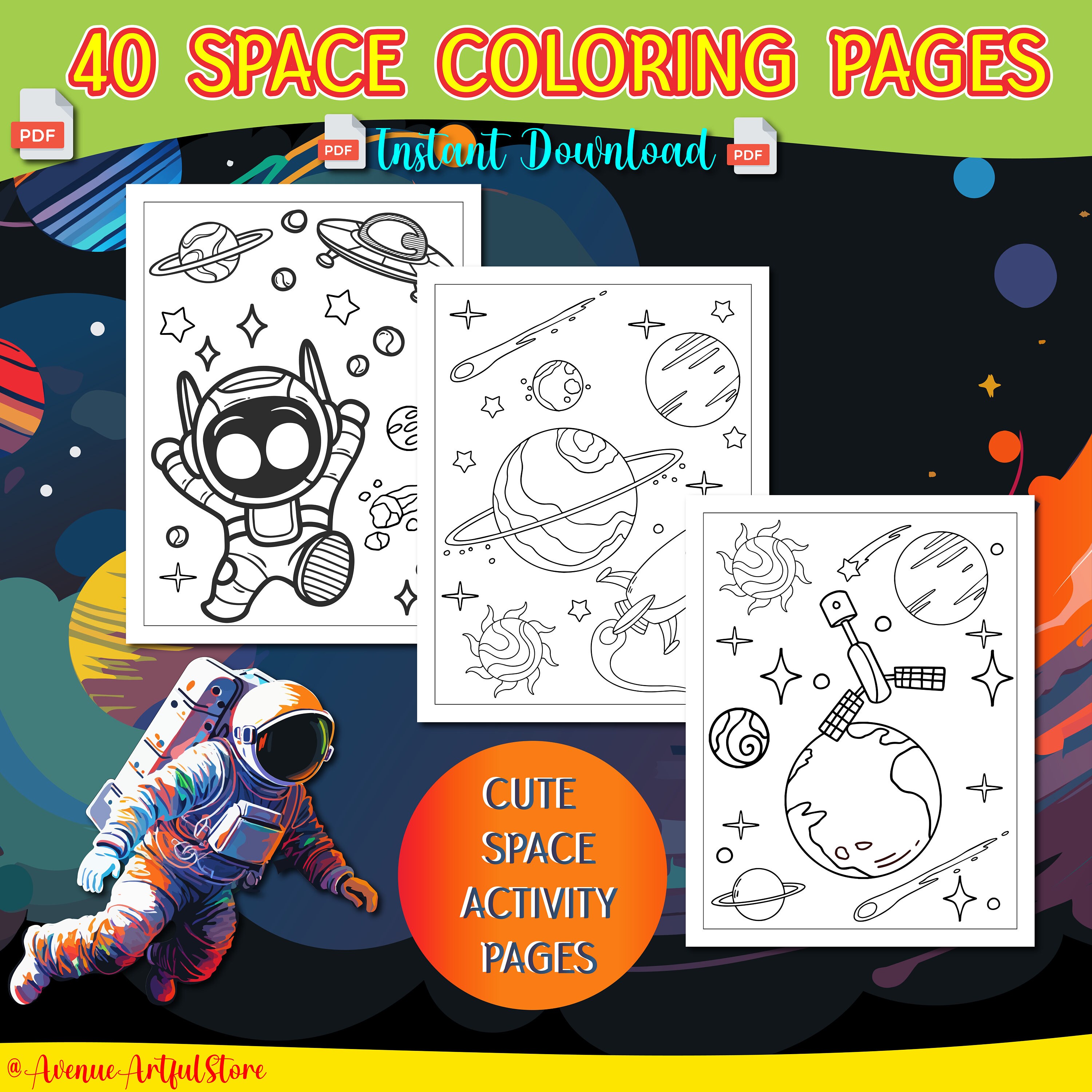 40 Space Coloring Pages Bundle, Outer Space, Rockets, Planets, Stars ...