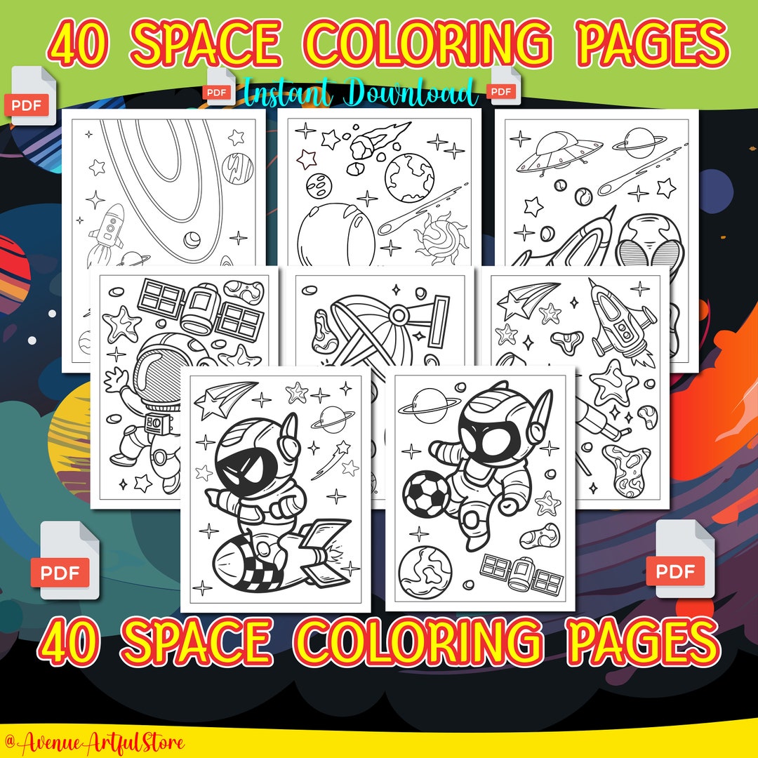 40 Space Coloring Pages Bundle, Outer Space, Rockets, Planets, Stars ...