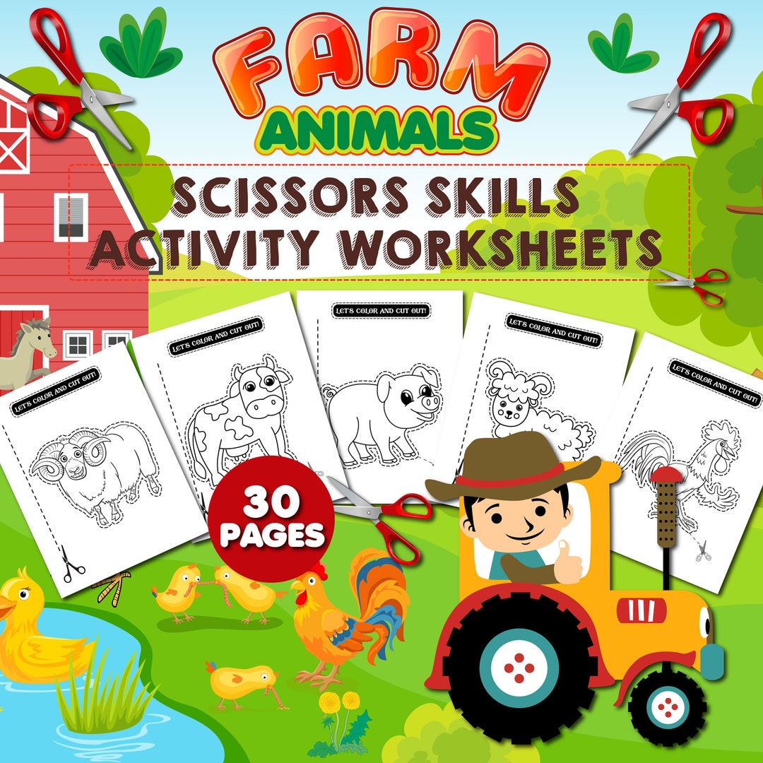 Farm Animals Scissor Skill Coloring Pages for Kids, Toddlers ...