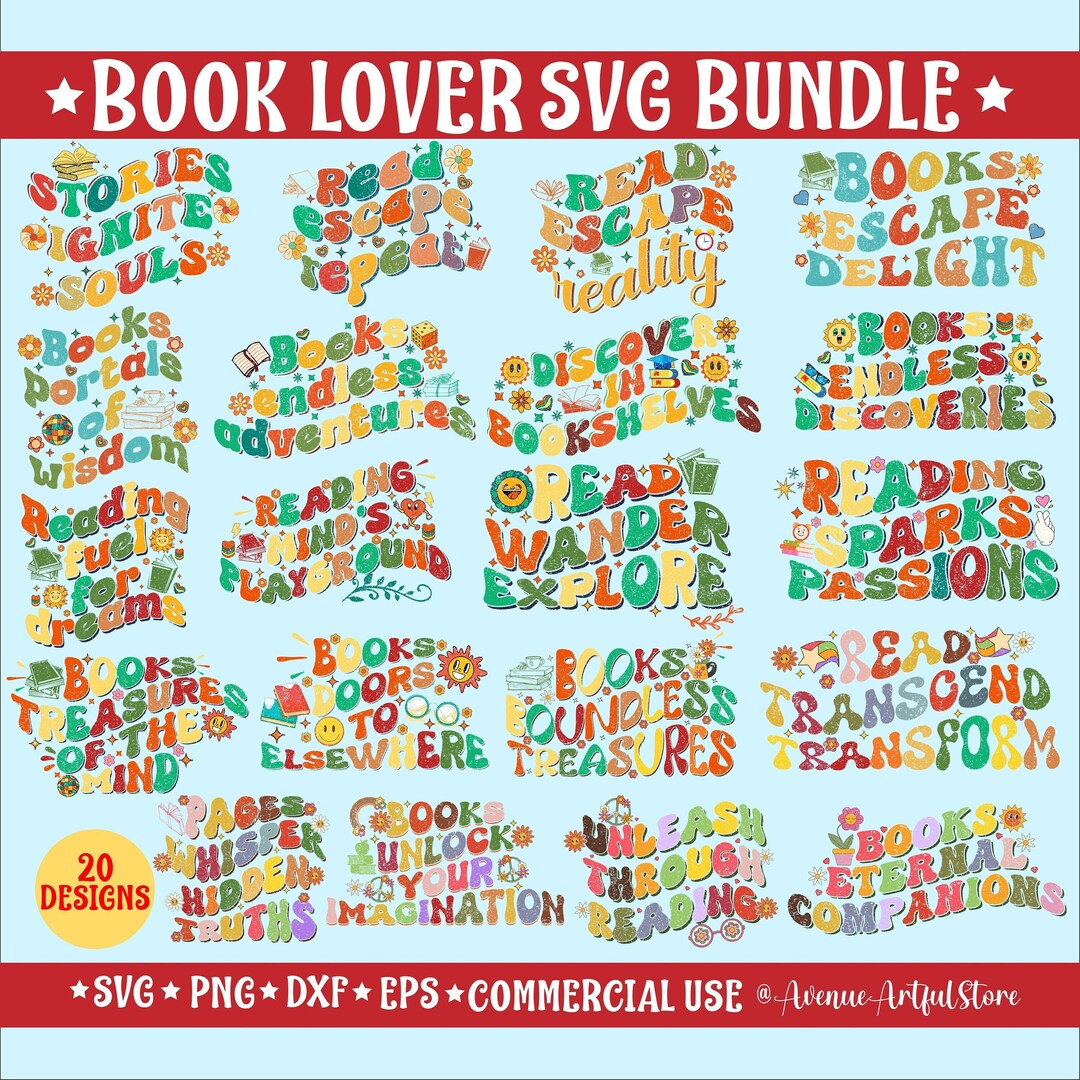 Reading Retro Book Lover SVG Bundle, Reading Quotes Bundle, Bookish Svg ...
