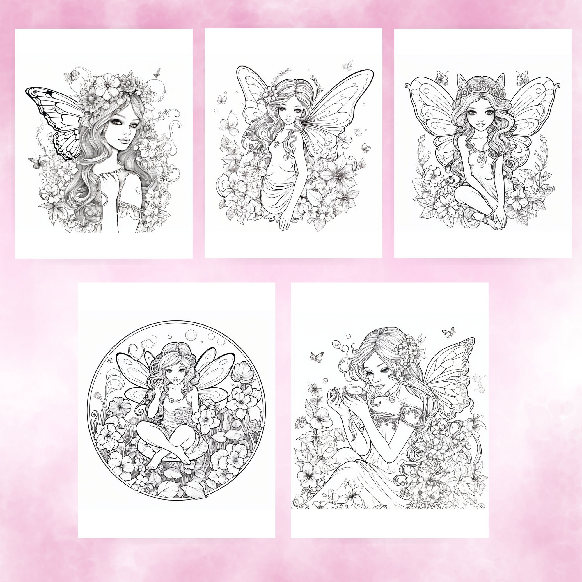 Cute Adorable Fairy Coloring Pages, Fairy Coloring Page, Grayscale ...