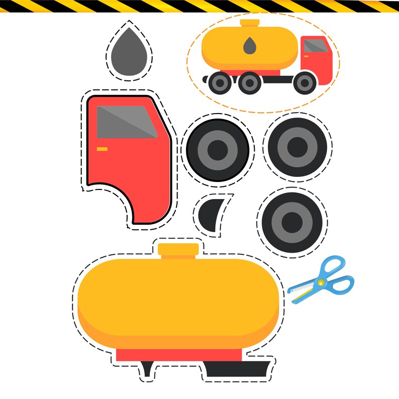 Construction Trucks Vehicles Cut and Paste Activity for Kids, Preschool ...