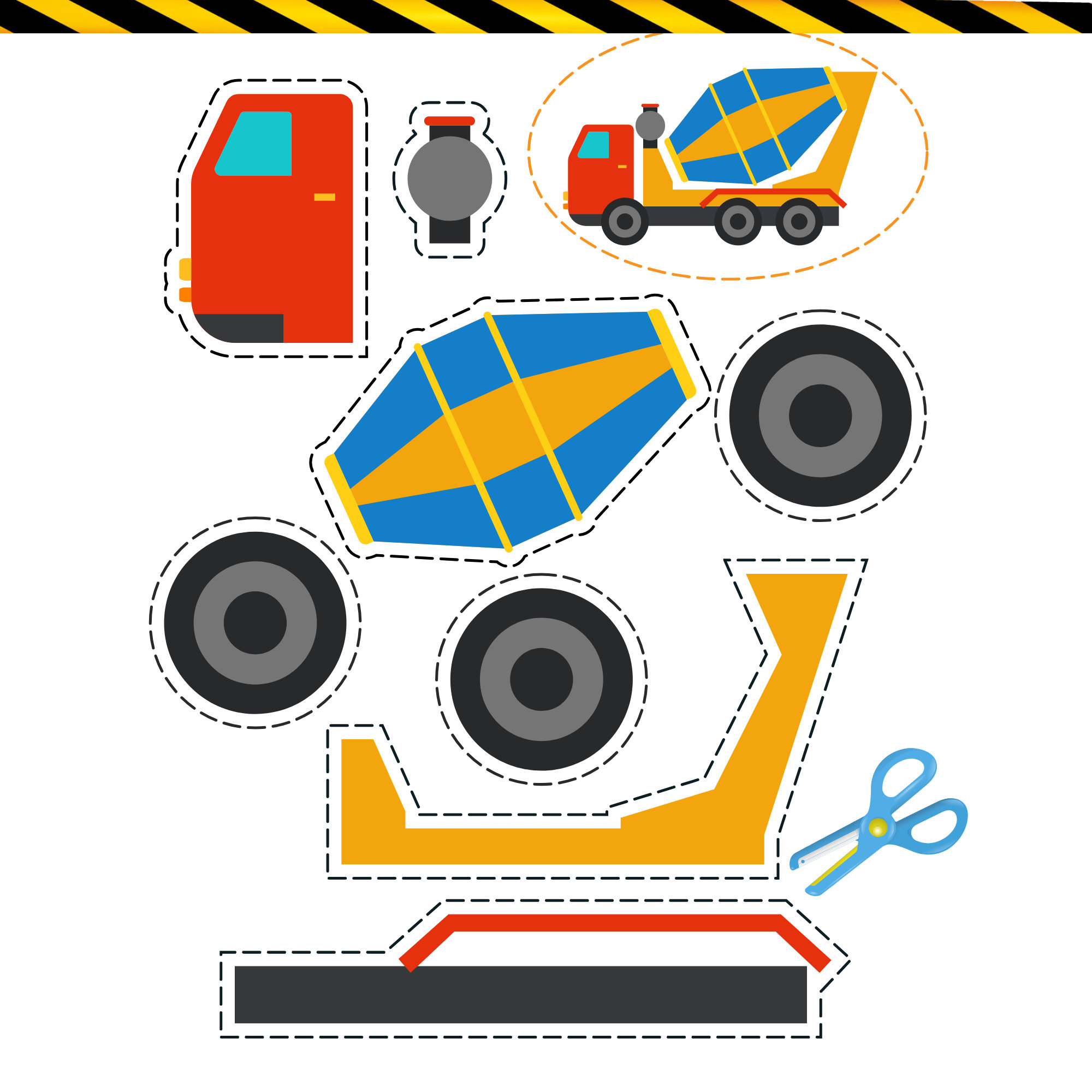 Construction Trucks Vehicles Cut and Paste Activity for Kids, Preschool ...