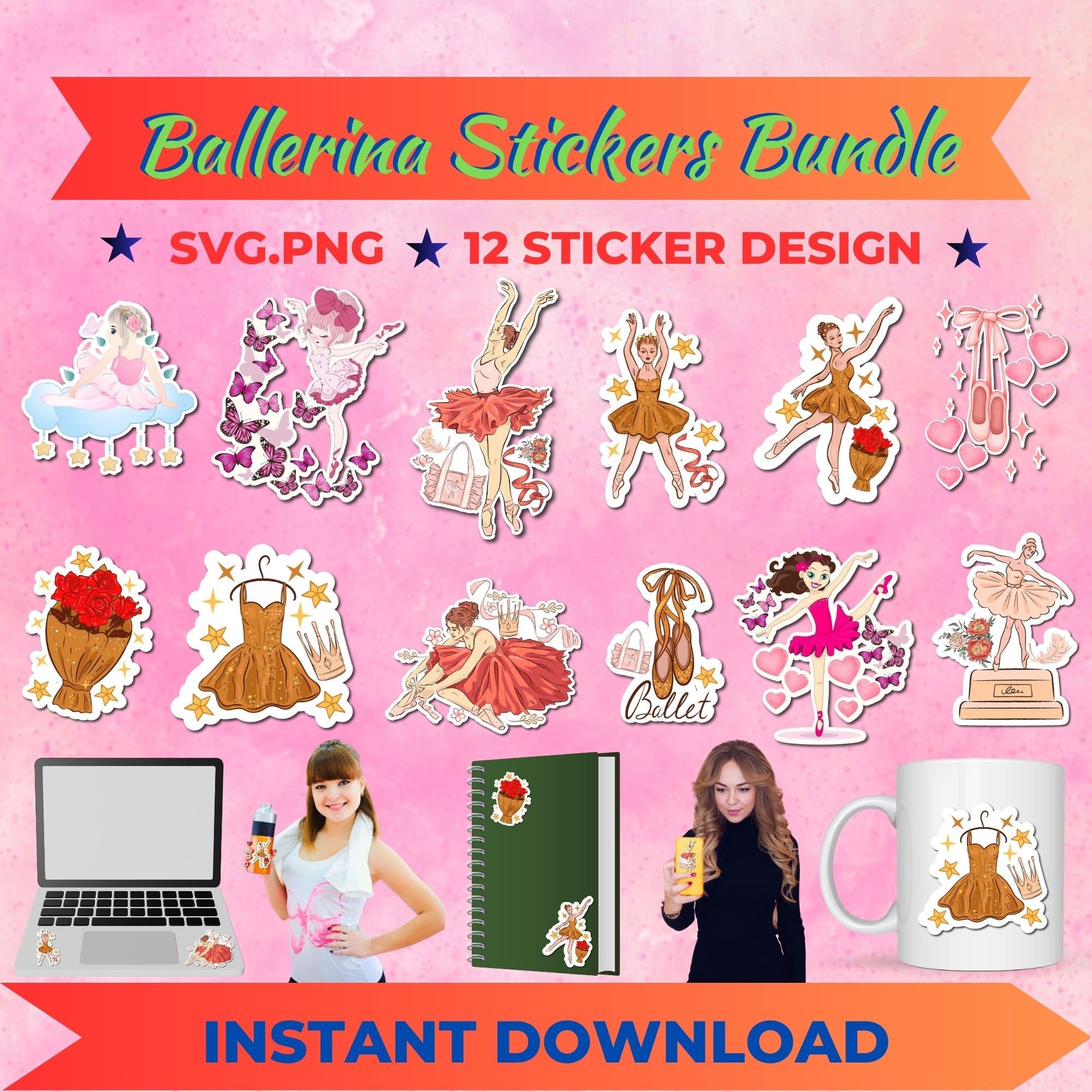 Adorable Printable Ballerina Stickers Sheet, Ballet Inspired Stickers ...