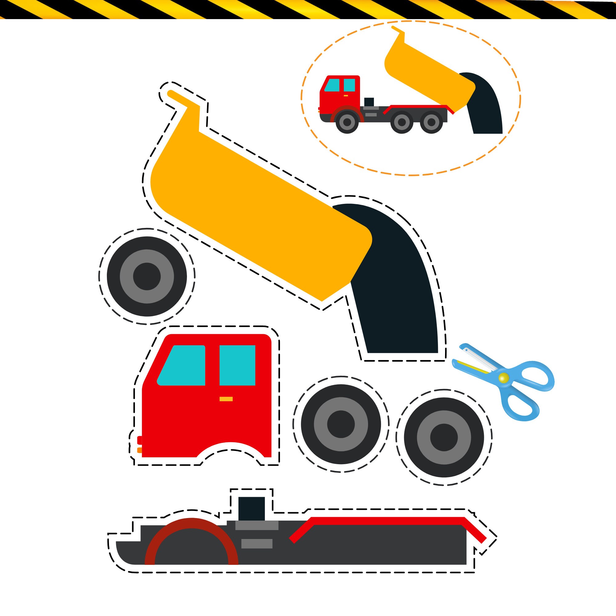 Construction Trucks Vehicles Cut and Paste Activity for Kids, Preschool ...