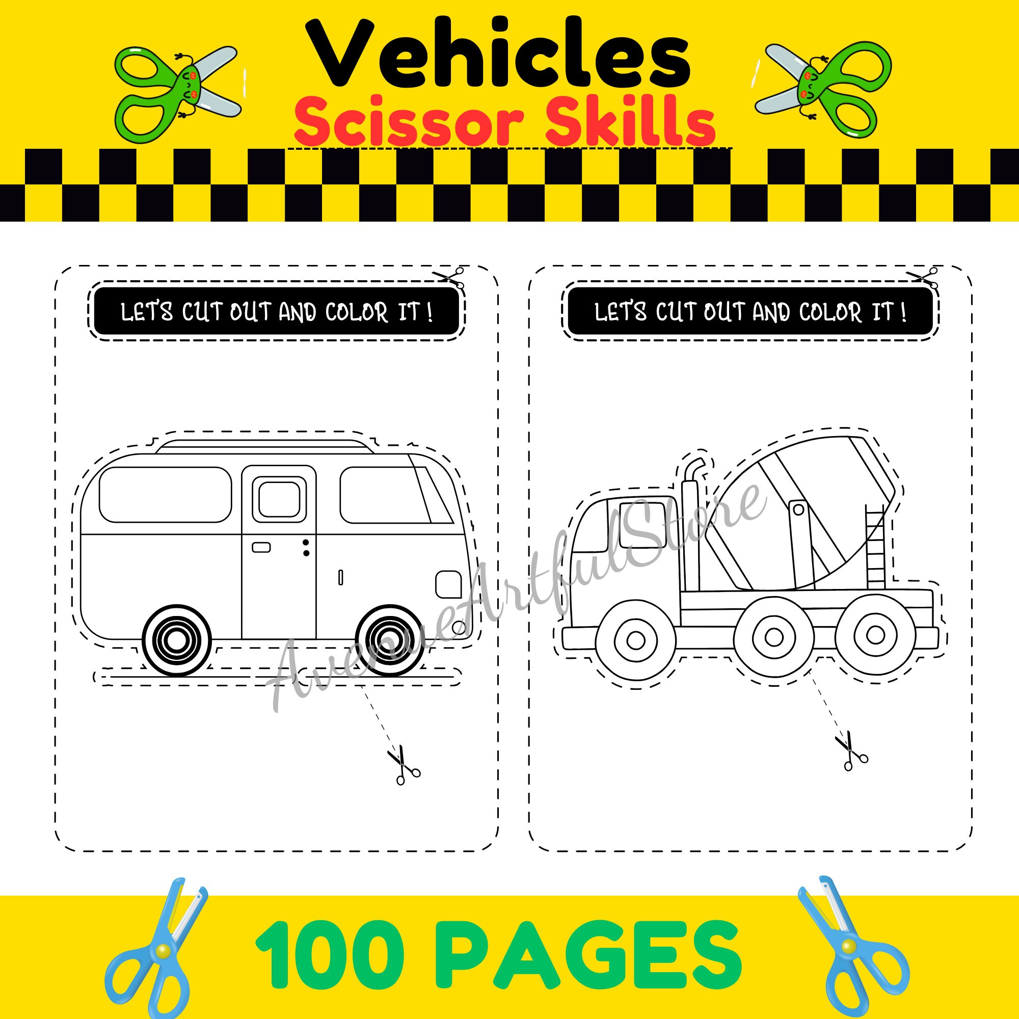 Vehicles Scissor Skills Printable, Preschool Workbook, Cutting Practice ...