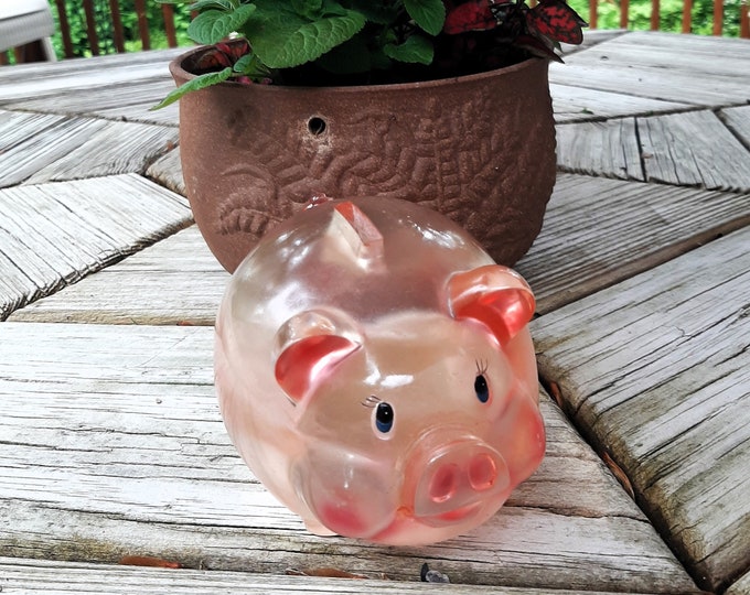 Vintage Pink Acrylic Translucent Piggy Bank, 1960's Hard Plastic ...
