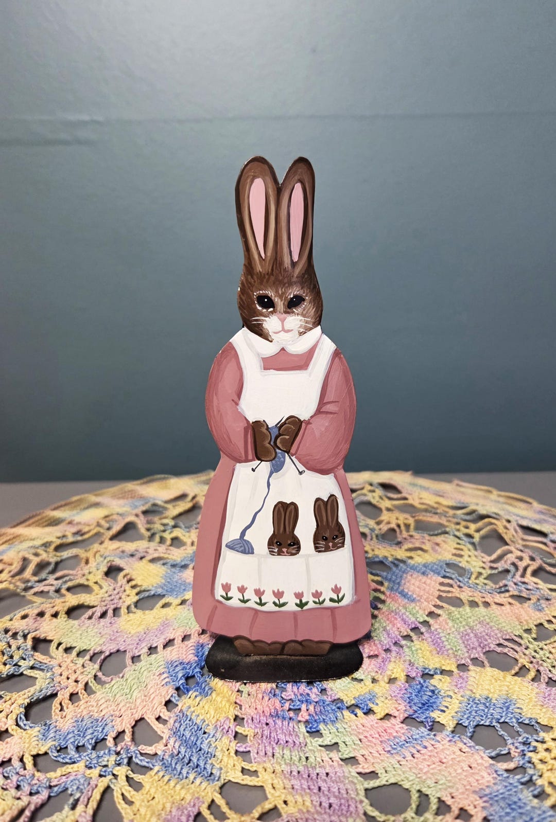 Vintage Hand Painted Tin Rabbit Sculpture: Knitting Folk Art Bunny - Etsy