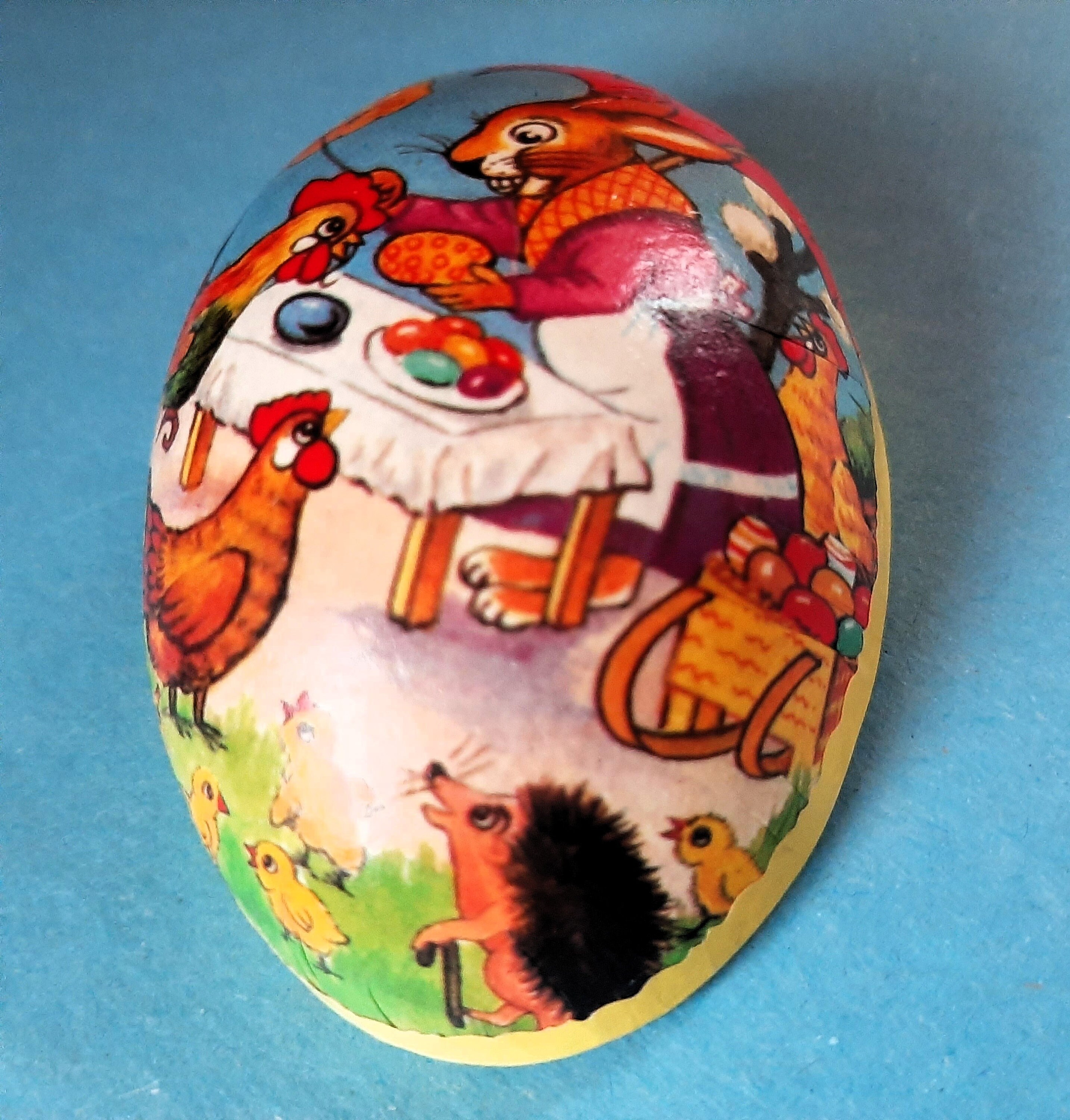 Vintage Paper Mache Easter Egg W Bunny and Animal Friends Coloring Eggs ...