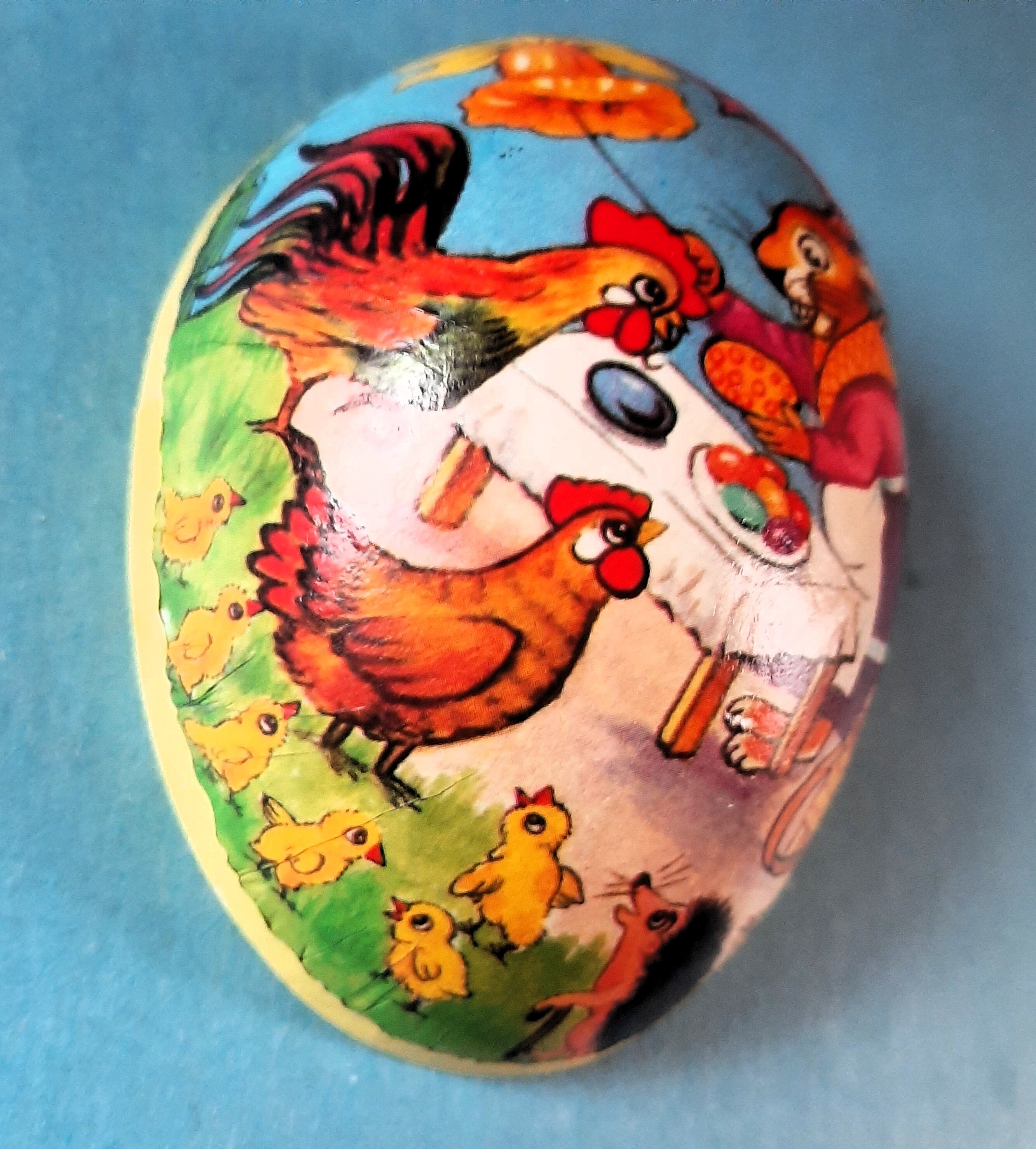 Vintage Paper Mache Easter Egg W Bunny and Animal Friends Coloring Eggs ...