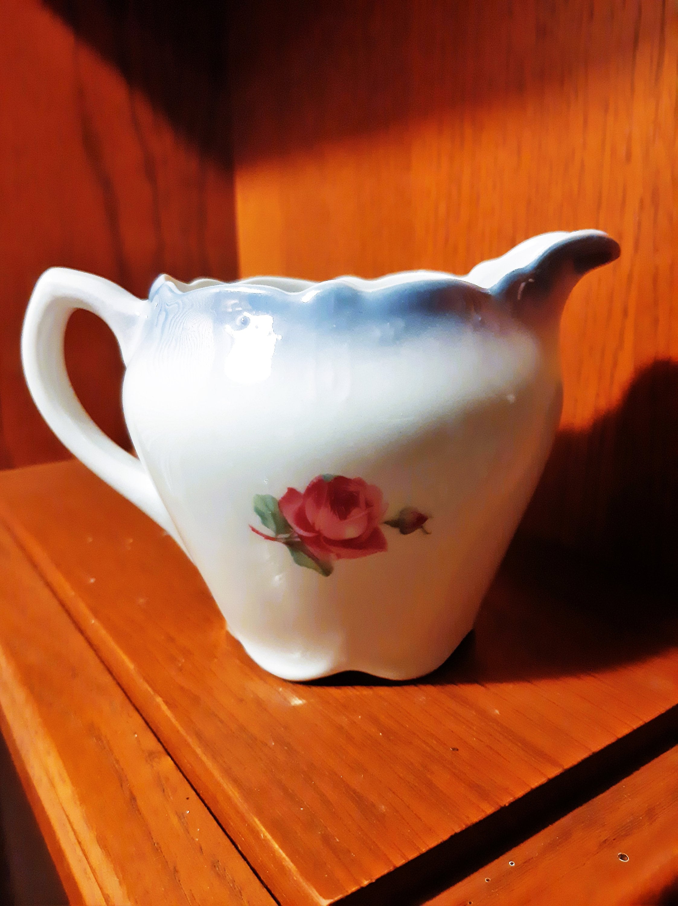 Antique German Lusterware Creamer With Pink Roses, Green Leaves and ...
